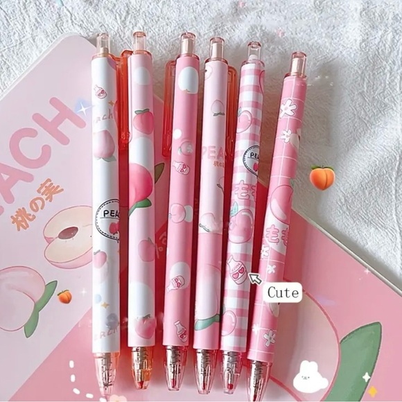 Office | Set Of Six Pens Peach Design New With Tags | Poshmark